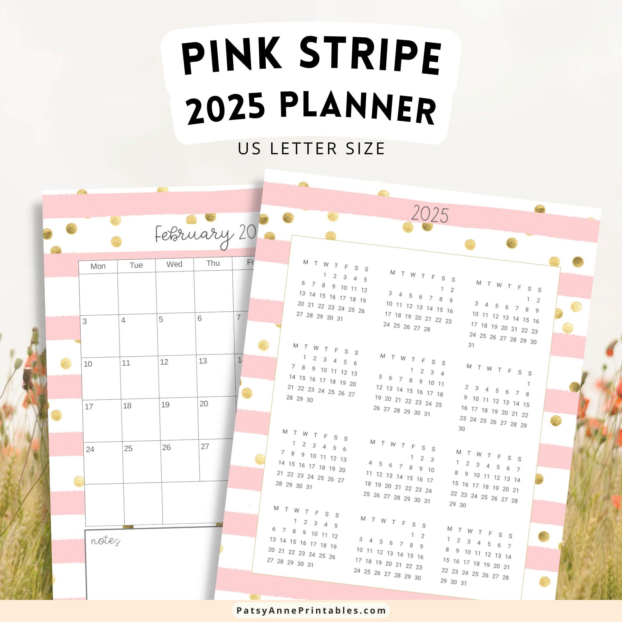 2025 Pink Stripe Planner Printable Pretty Pink Goals Printable Instant ...