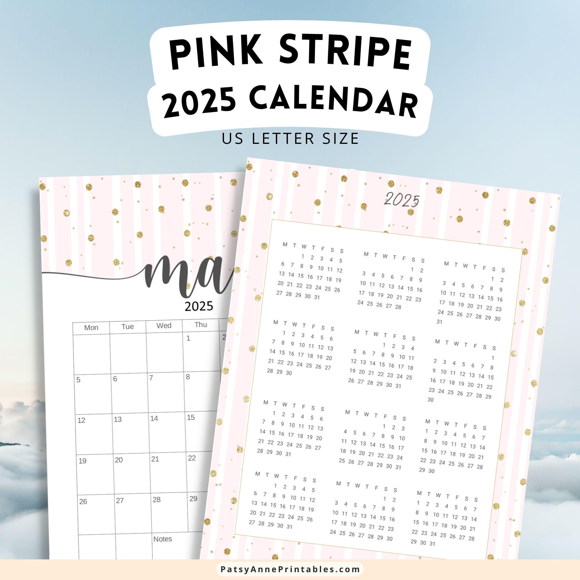 Printable 2025 Pink Stripe Calendar | 2022 Pink Calendar | Instant ...