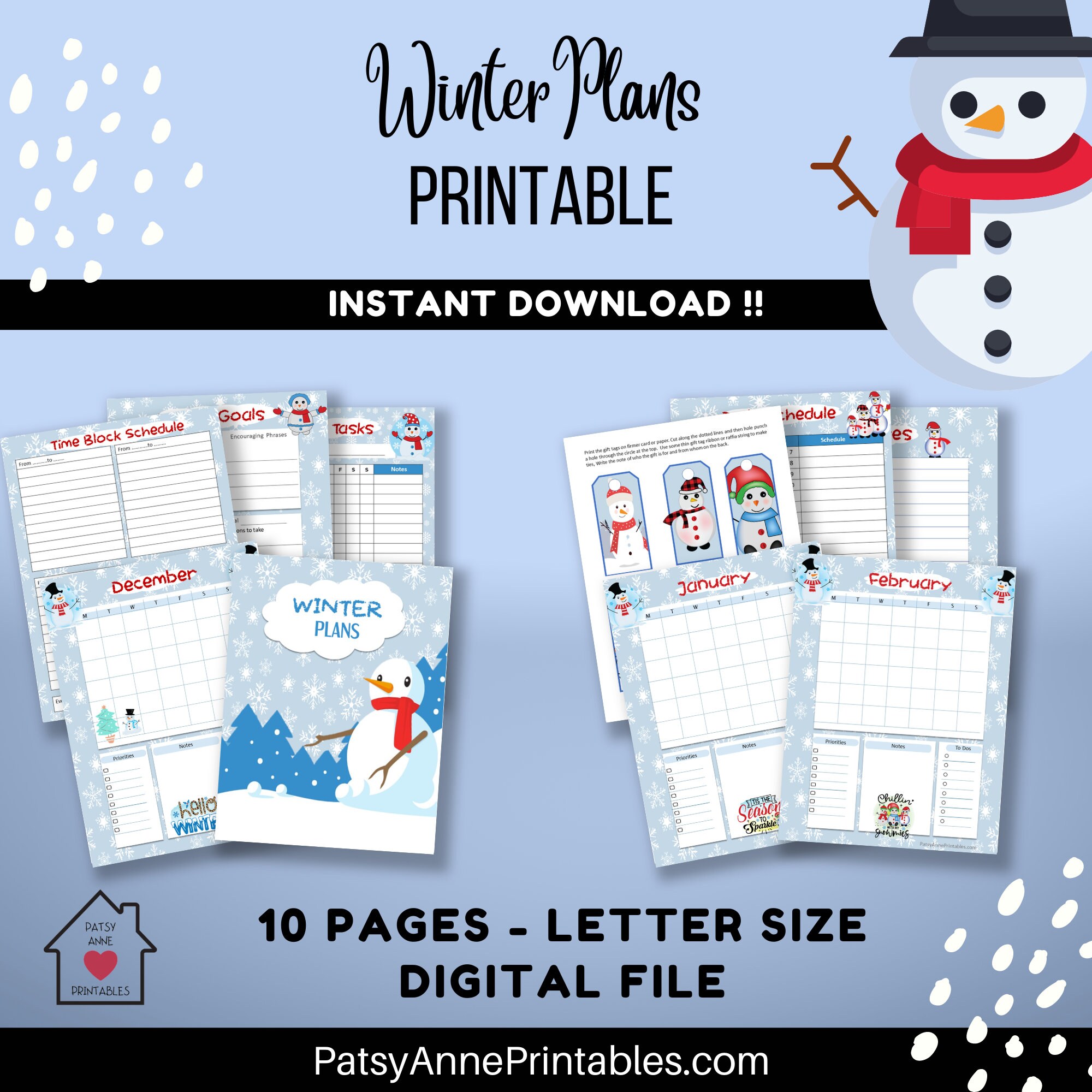 Winter Plans Printable Cute Snowman Planner Printable - Etsy