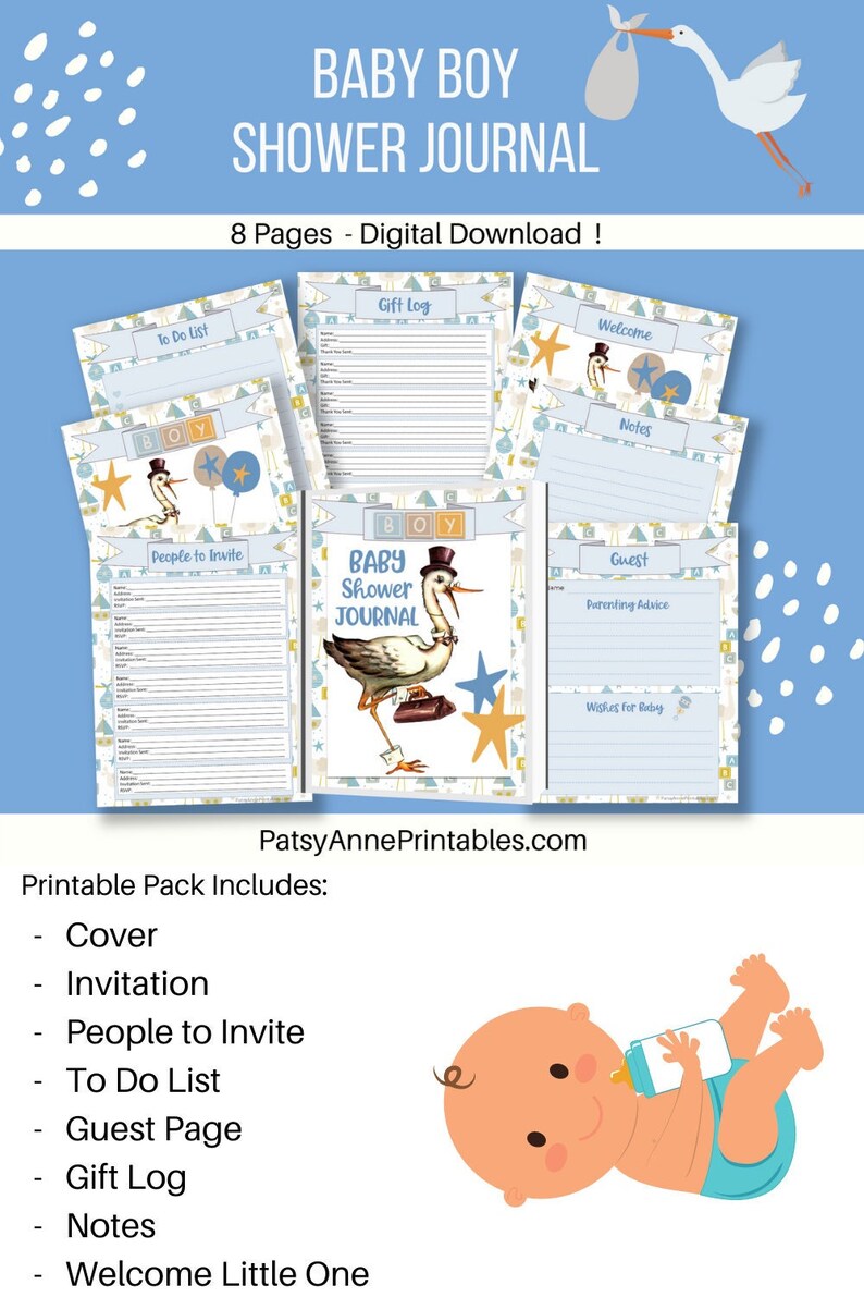 Baby Boy Shower Journal Printable | Baby Boy Shower Planner - Etsy