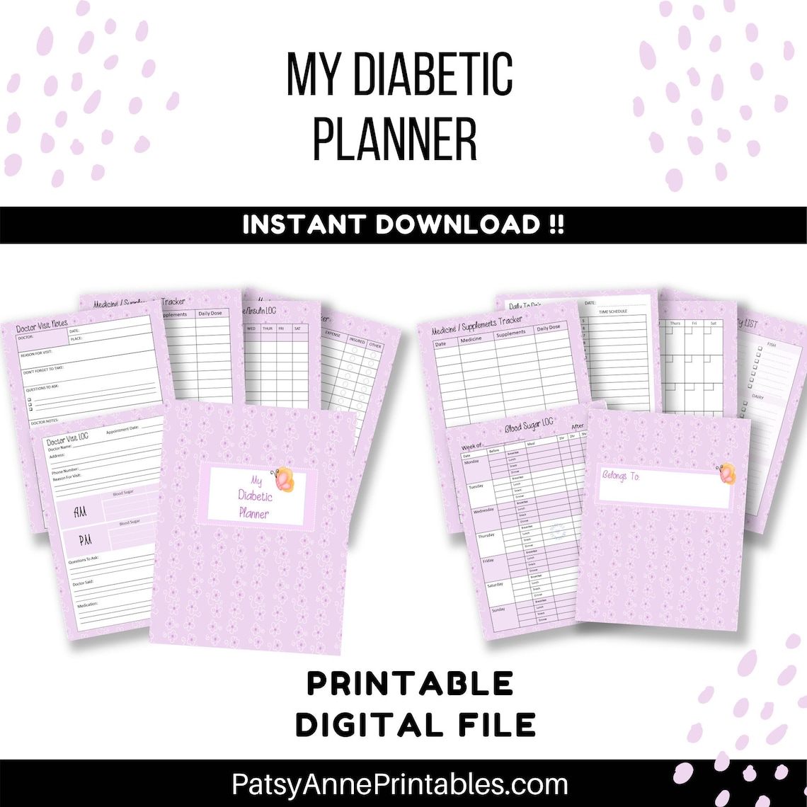 My Diabetic Planner in Pink Diabetic Planner Printable Diabetes Log ...