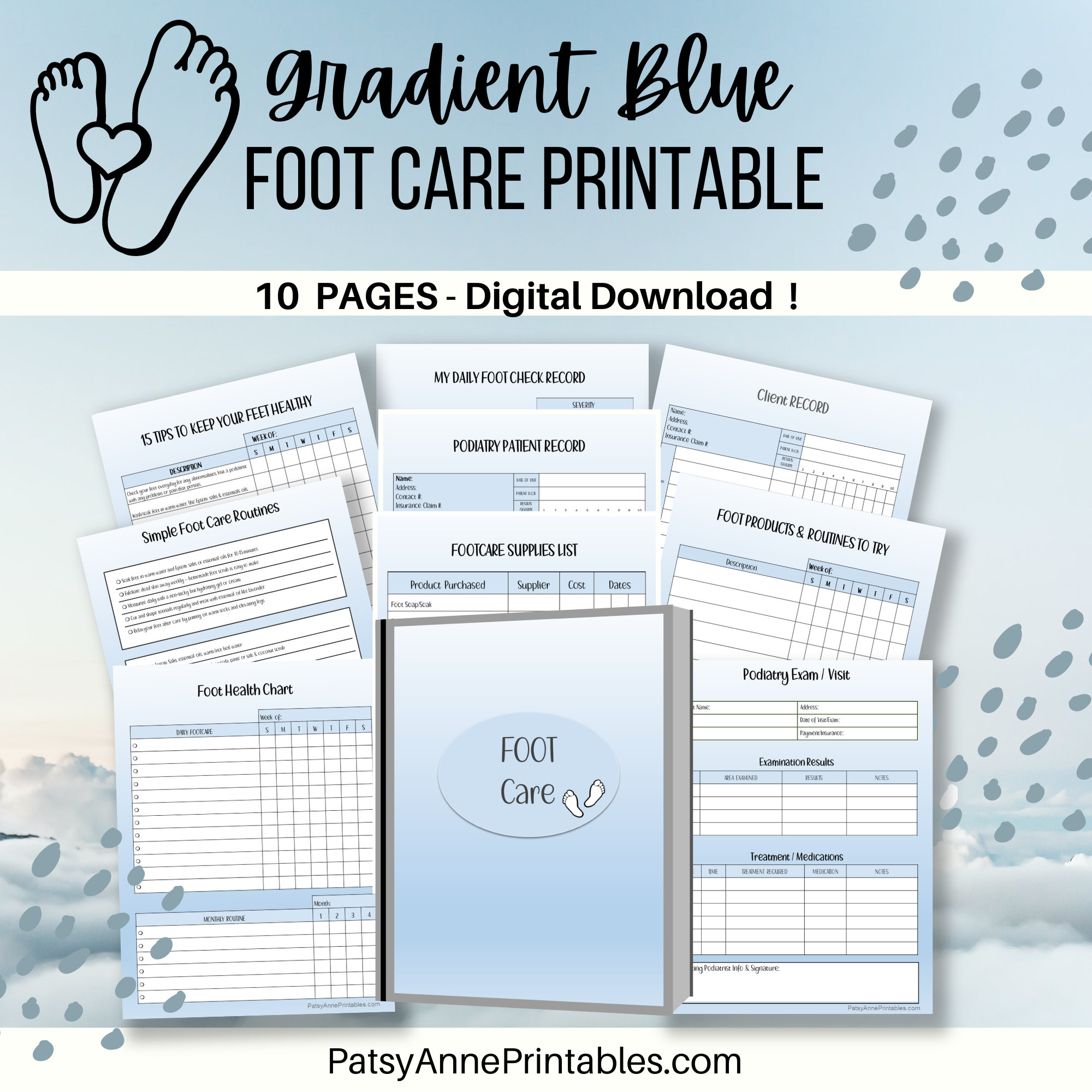 Blue Gradient Foot Care Printable | Foot Care Printable | Instant ...