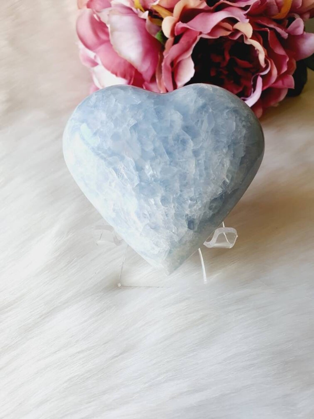 Large Blue Celestite Heart on Plastic Stand 336.3g - Etsy
