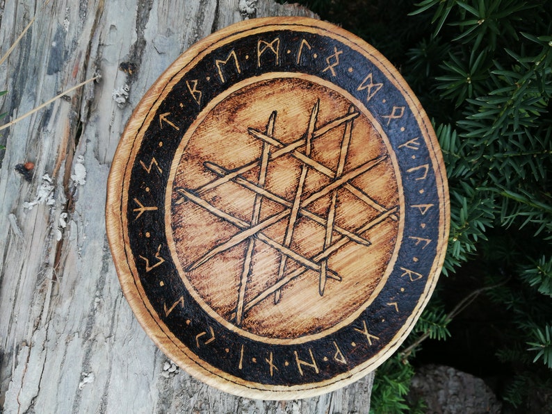 Web of Wyrd Wooden Plate /wooden Plate With Futhark Runes and - Etsy