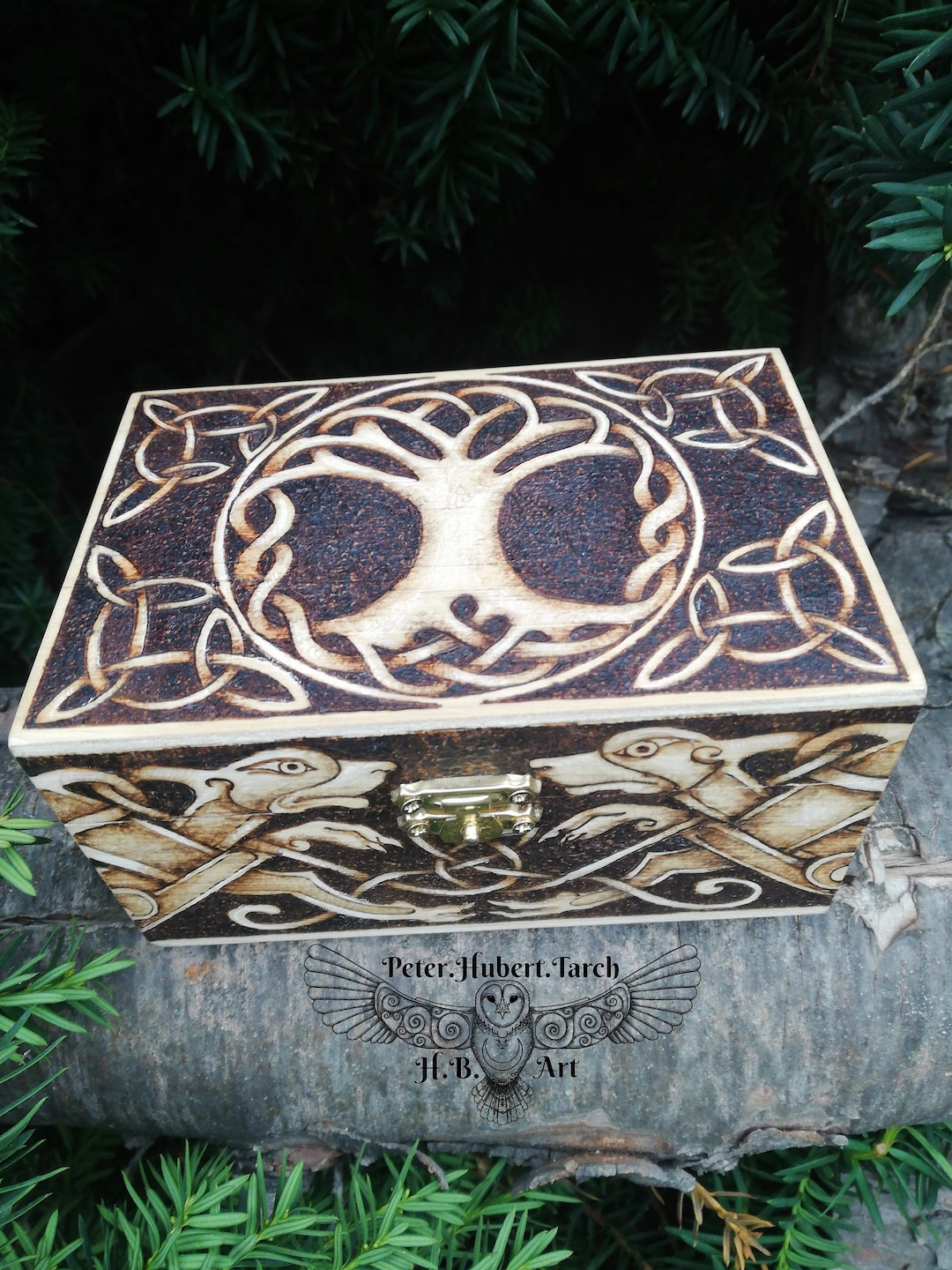 CELTIC Wooden Box Celtic Tree and Animal Ornaments Tree of Life Celtic ...