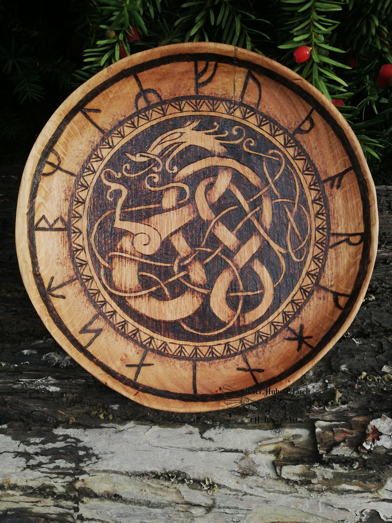 Viking Dragon Wooden Plate With Younger Futhark/viking Dragon - Etsy