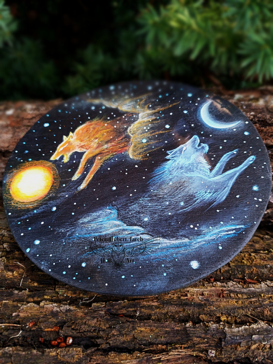 SKOLL und HATI Sol und Mani Skoll und Hati handgemaltes Bild auf Holz ...