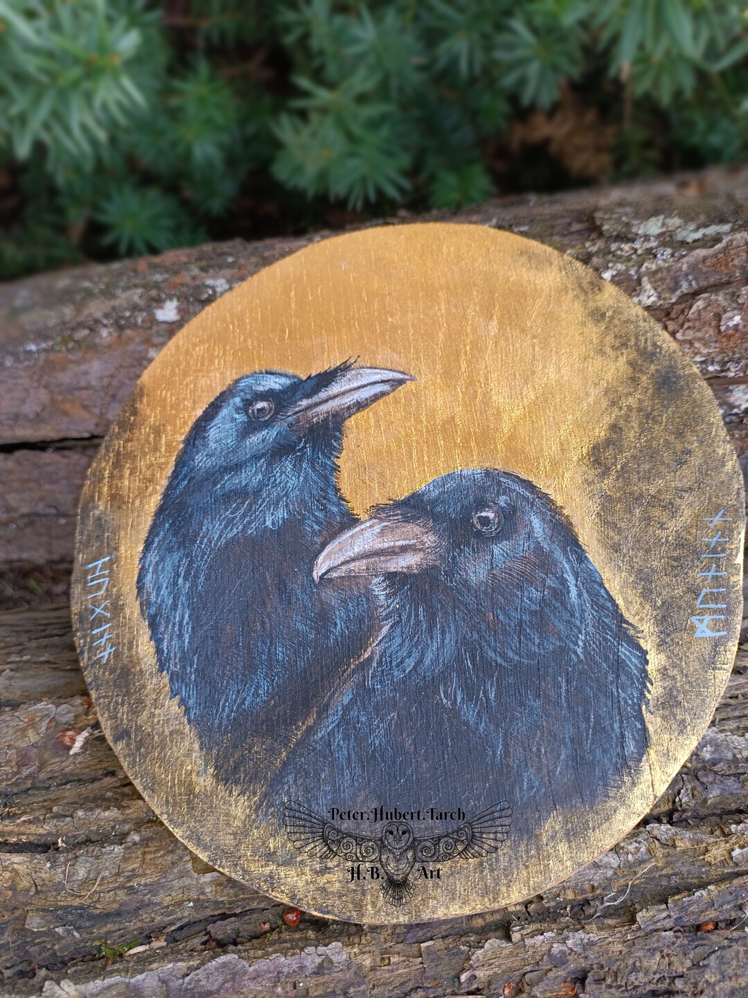 HUGIN and MUNIN Huginn and Muninn Hand Painted Wooden Image - Etsy
