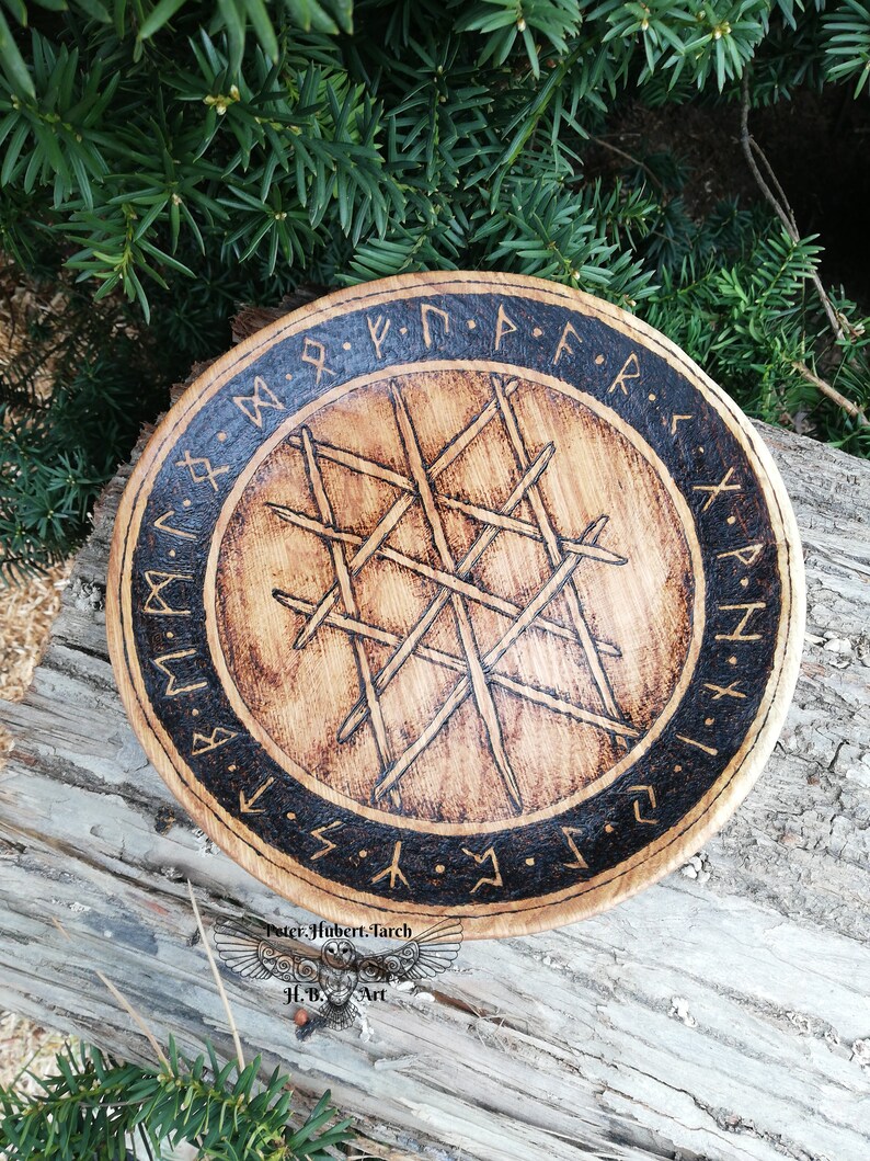 Web of Wyrd Wooden Plate /wooden Plate With Futhark Runes and - Etsy