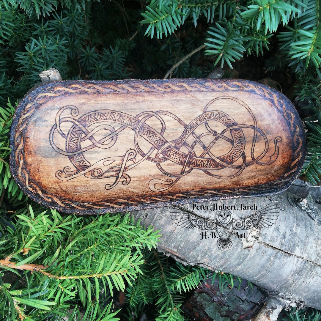 VIKING DRAGON Wooden Tray Viking Bowl With Norse Dragon and Futhark ...
