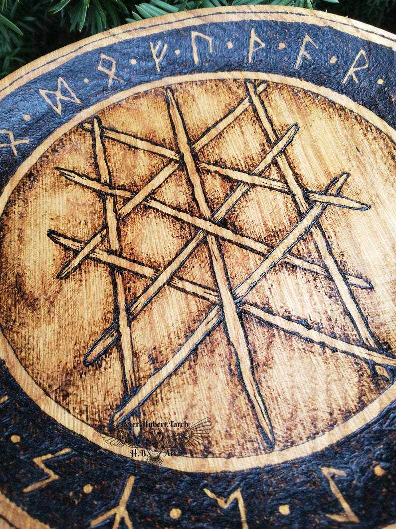 Web of Wyrd Wooden Plate /wooden Plate With Futhark Runes and - Etsy