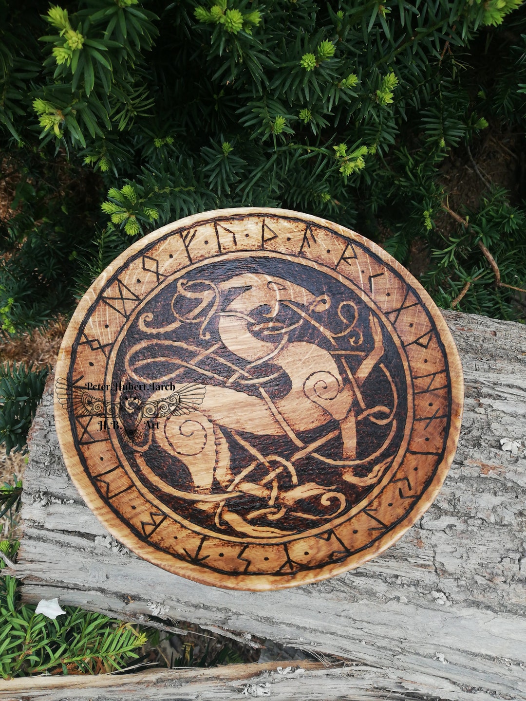 VIKING DRAGON Wooden Bowl Viking Bowl With Futhark Runes Viking Decor ...