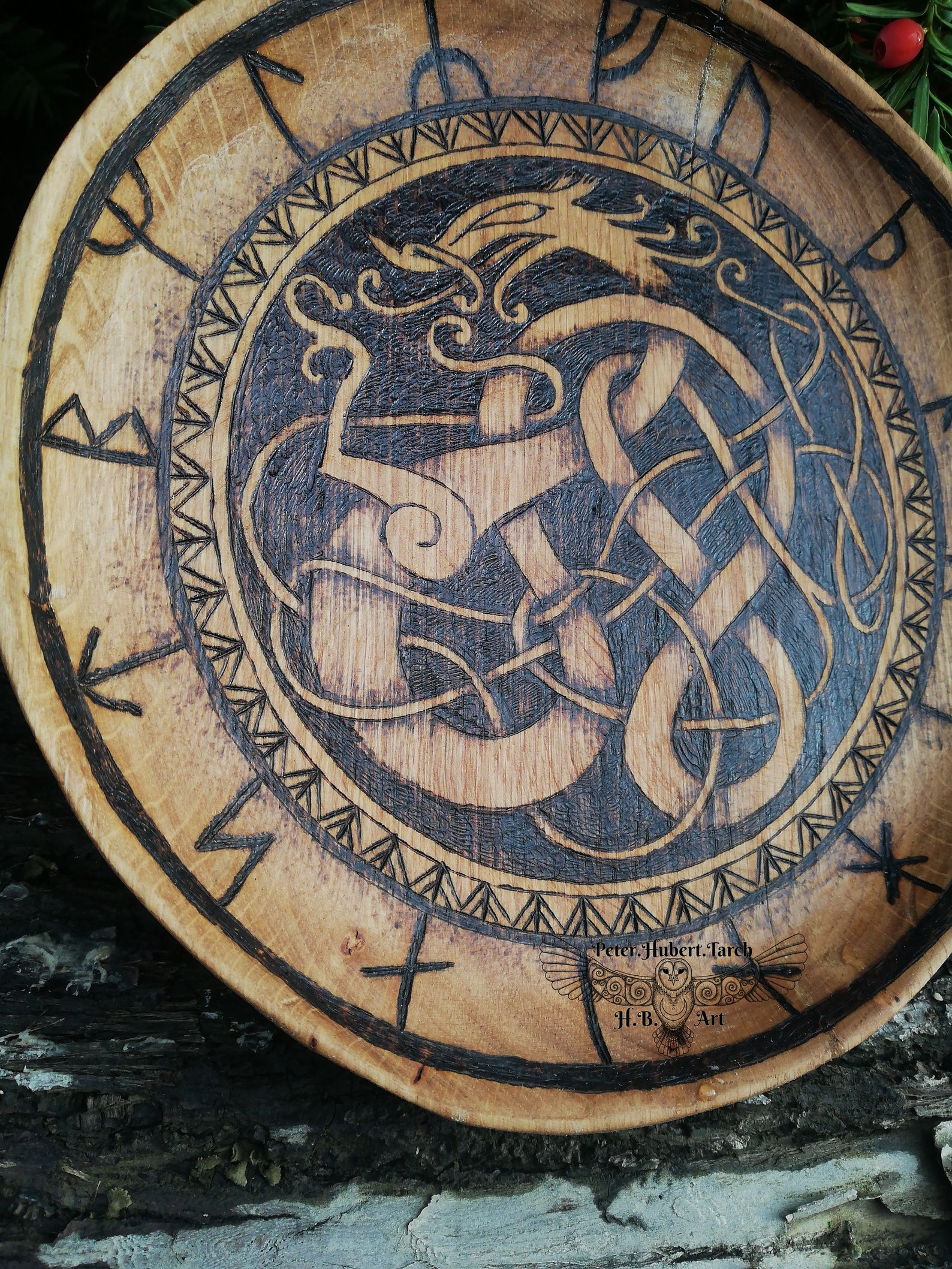 Viking Dragon Wooden Plate With Younger Futhark/viking Dragon - Etsy