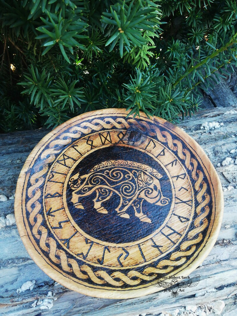 CELTIC BOAR Wooden Plate Gullinbursti Wooden Plate With - Etsy