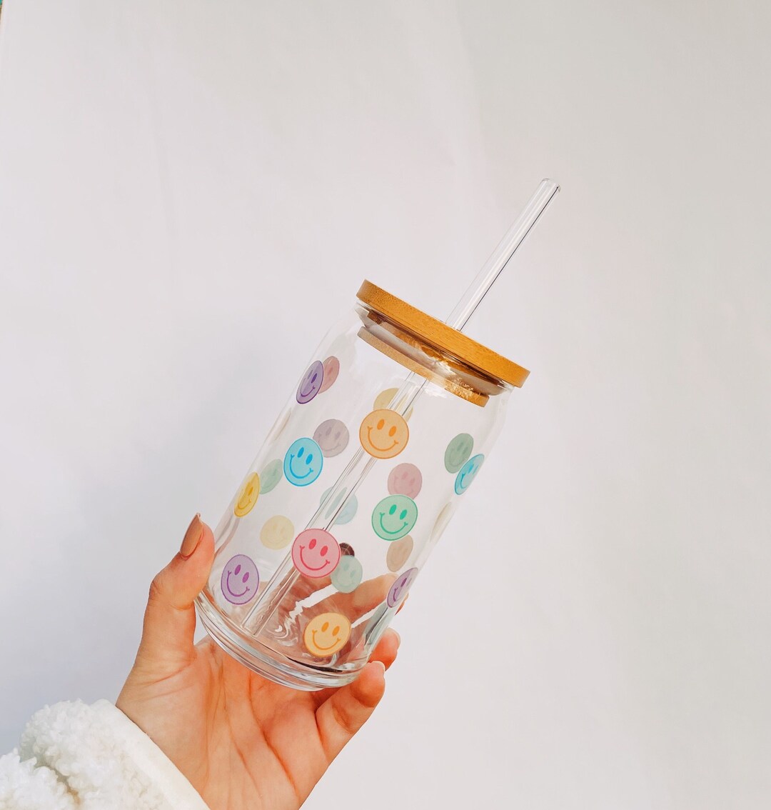 Happy Face Rainbow Glass; Smiley Beer Can Cup; Iced Coffee; Cute ...
