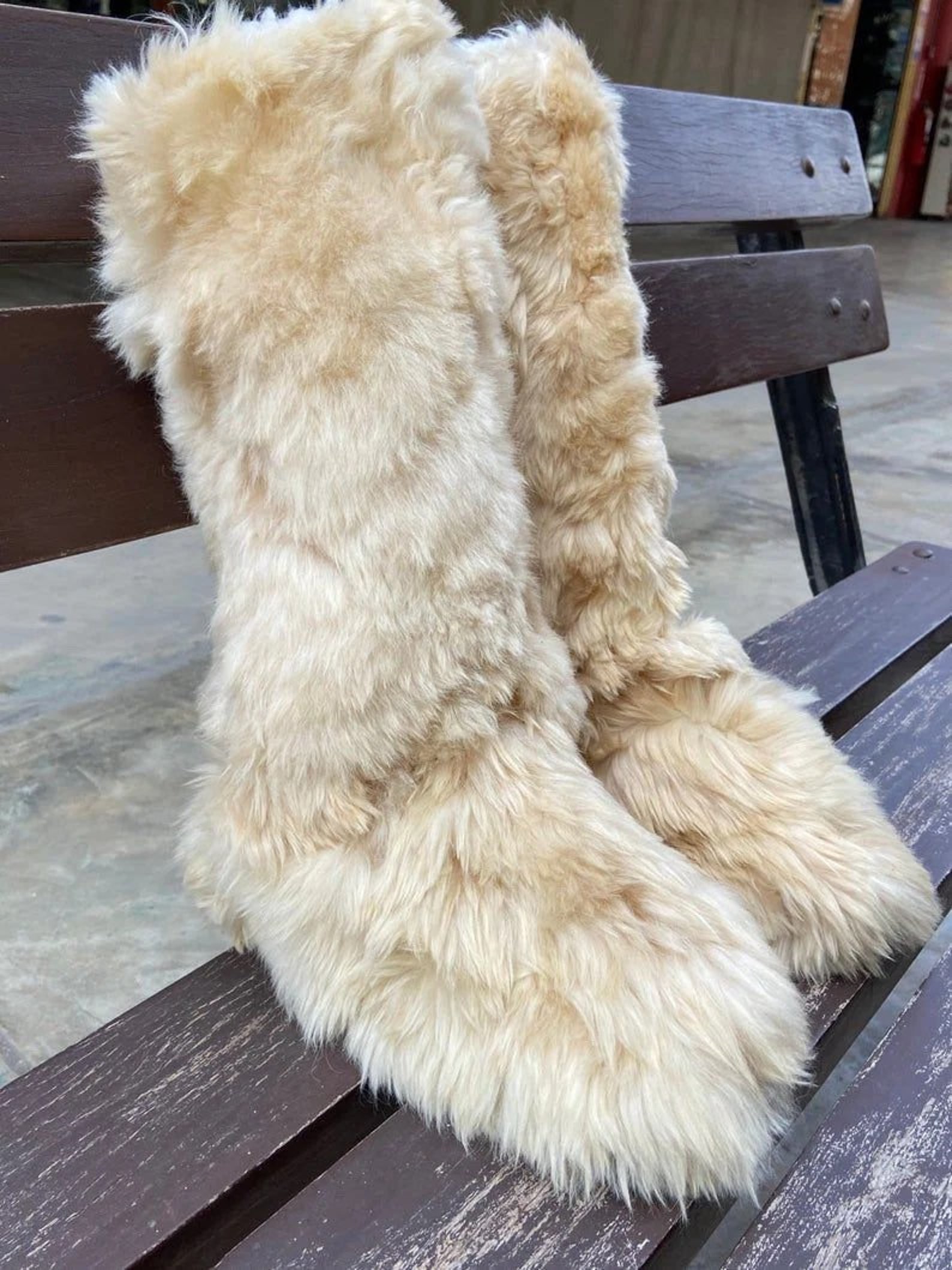Beige Indoor Alpaca Fur Boots/slippers Rubber Sole Alpaca - Etsy
