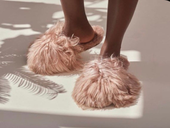 Alpaca fur slippers soft brown alpaca slippers from Peru | Etsy