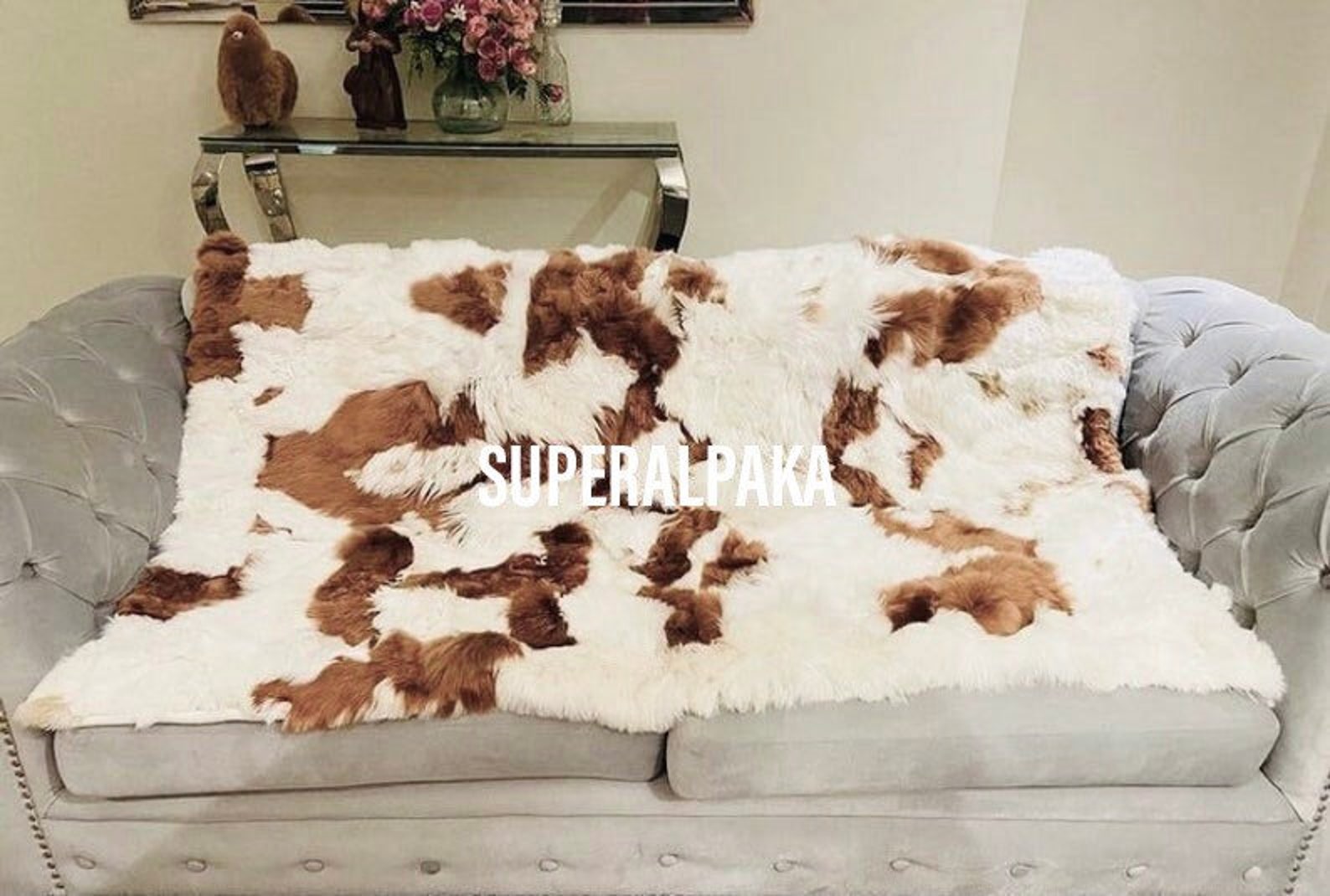 Alpaca Fur Throw White and Brown Color Handmade in Peru | Etsy