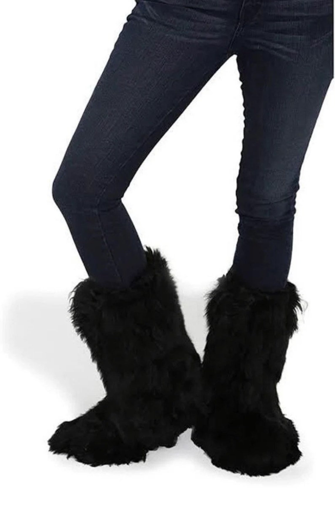 Black Indoor Alpaca Fur Boots/slippers Rubber Sole Alpaca - Etsy