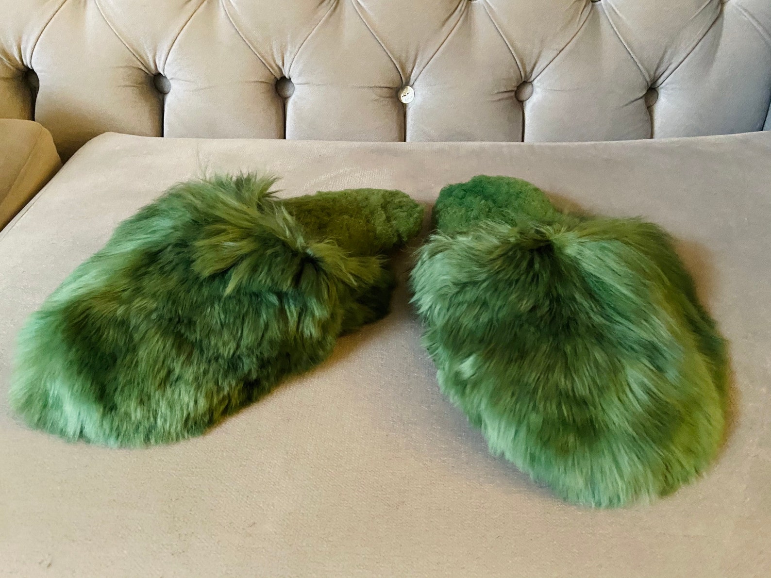 Green Alpaca fur slippers alpaca slippers from Peru unisex | Etsy
