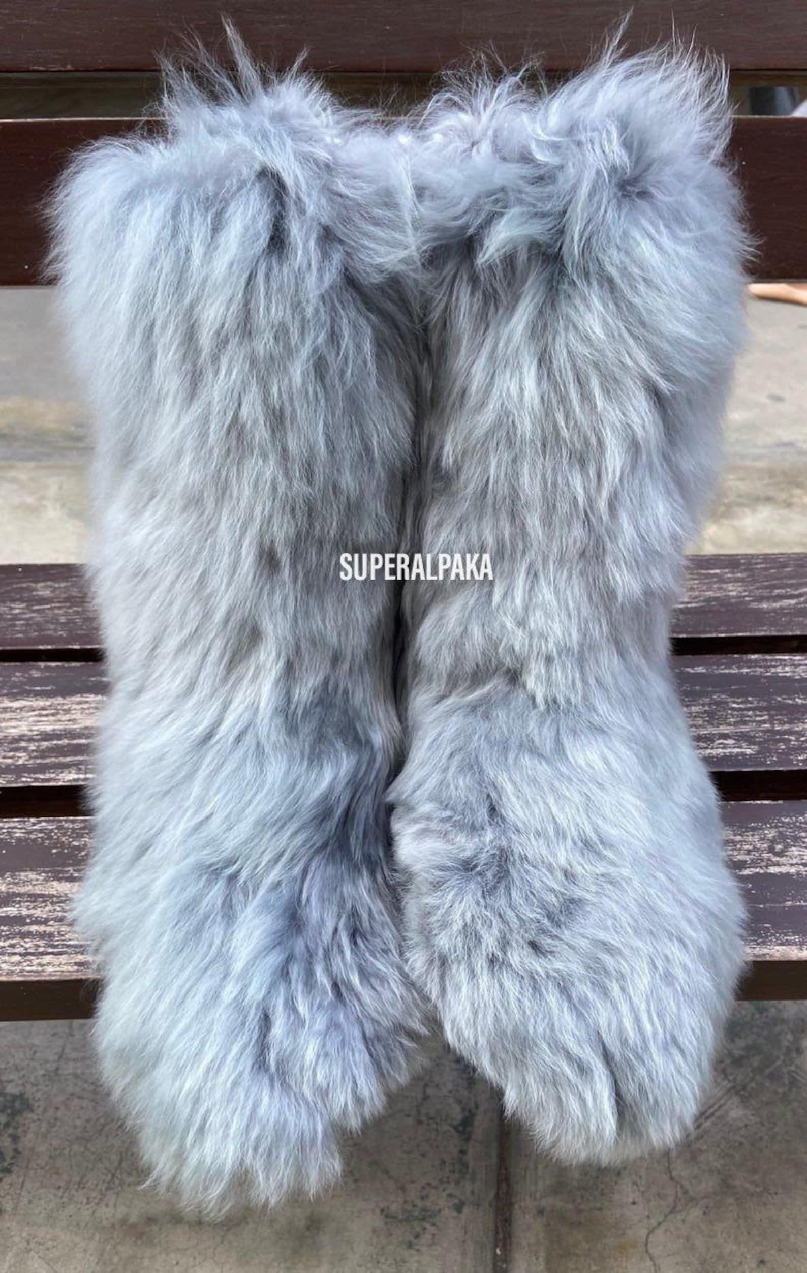 Silver Alpaca fur boots alpaca boots from Peru unisex | Etsy