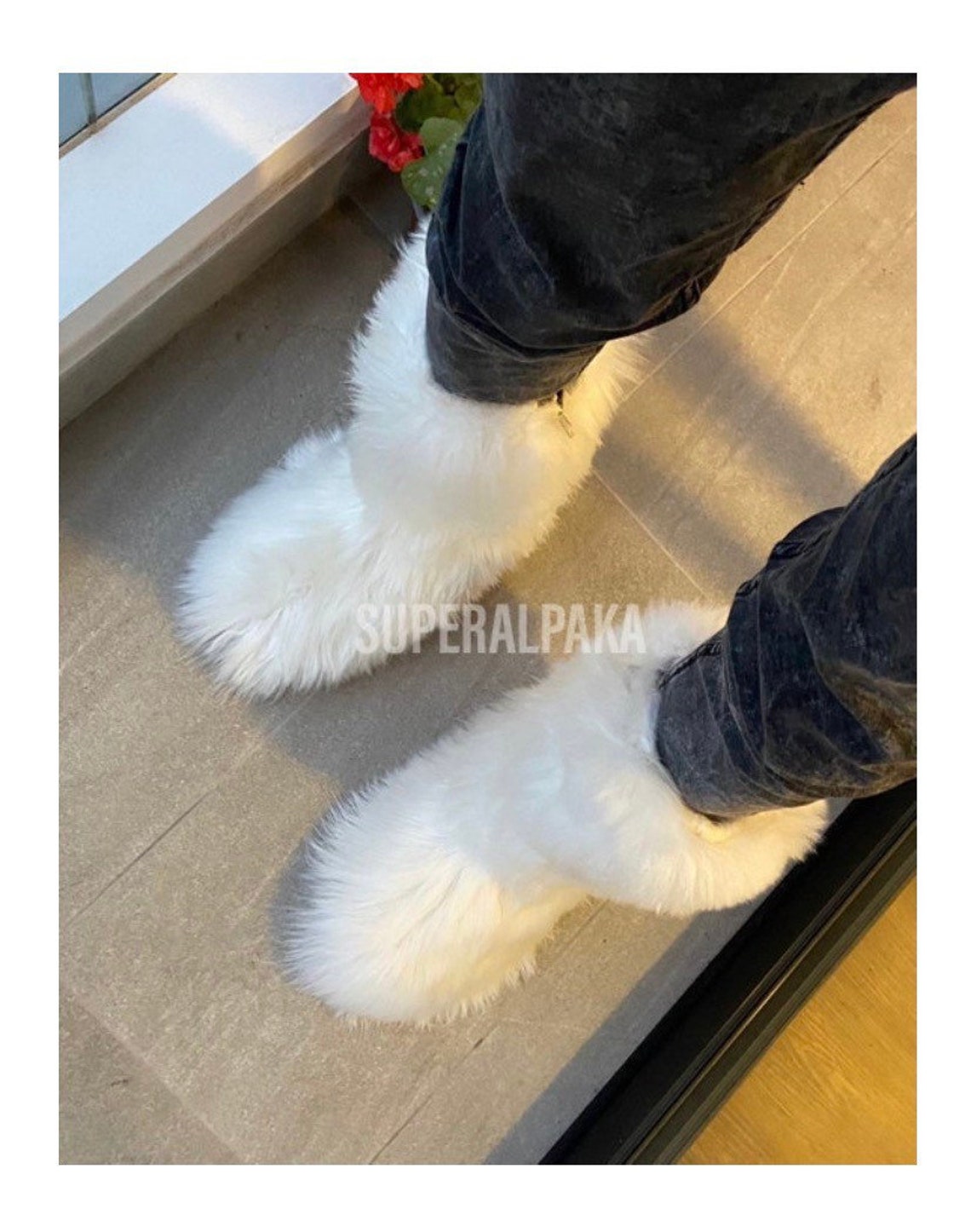 White Indoor Alpaca Fur Boots/slippers Rubber Sole Alpaca - Etsy