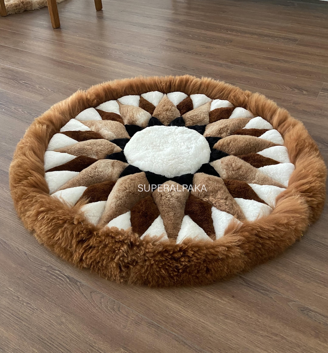 Round Alpaca Fur Rug Handmade in Peru Alpaca Fur Rug Alpaca Rugs in ...