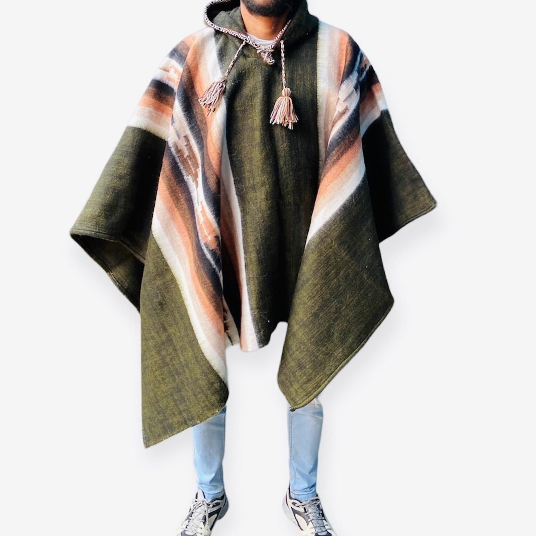 Alpaca Poncho for Mens Peruvian Alpaca Poncho Hooded Cowboy and Western Ponchos Adult Blanket ...