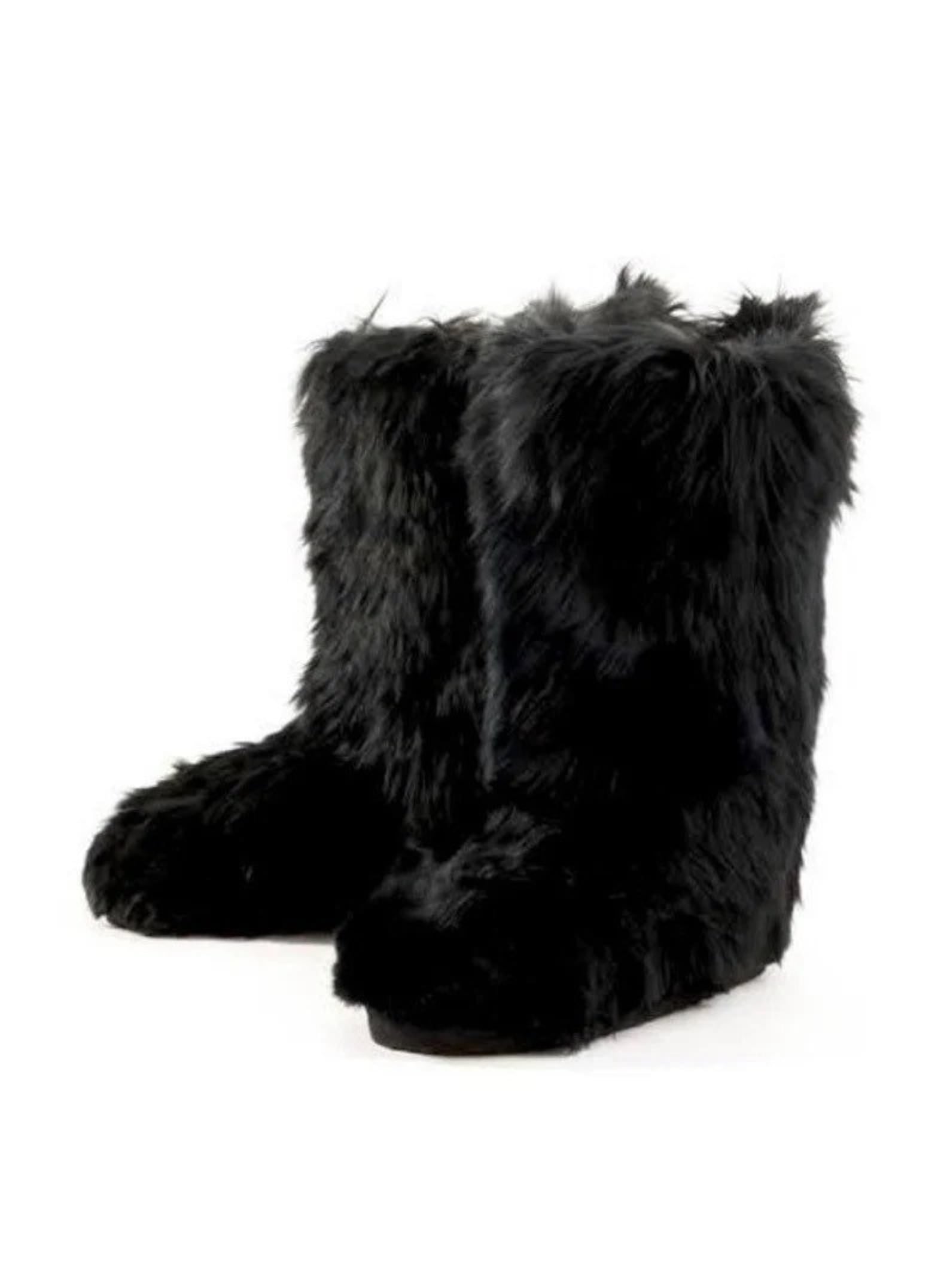 Black Indoor Alpaca Fur Boots/slippers Rubber Sole Alpaca - Etsy