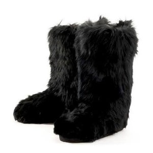 Black Indoor Alpaca Fur Boots/slippers Rubber Sole Alpaca Boots From ...