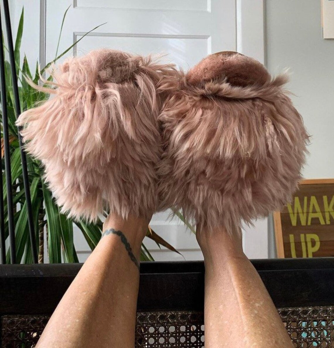 Alpaca fur slippers soft brown alpaca slippers from Peru | Etsy