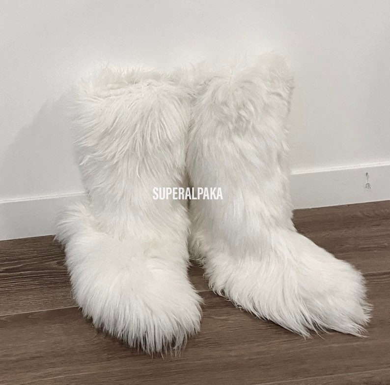 White Indoor Alpaca Fur Boots/slippers Rubber Sole Alpaca - Etsy