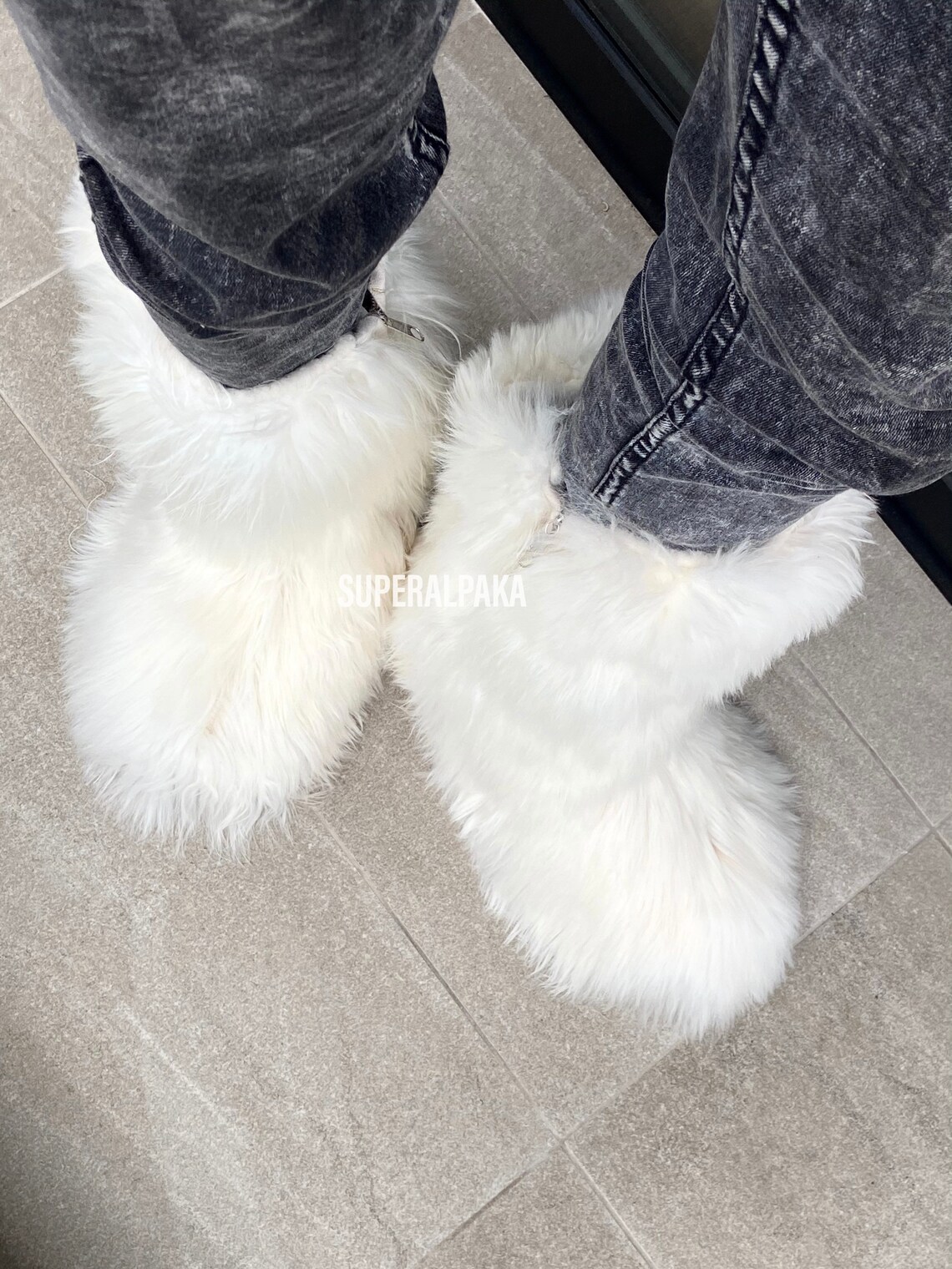 White Indoor Alpaca Fur Boots/slippers Rubber Sole Alpaca - Etsy