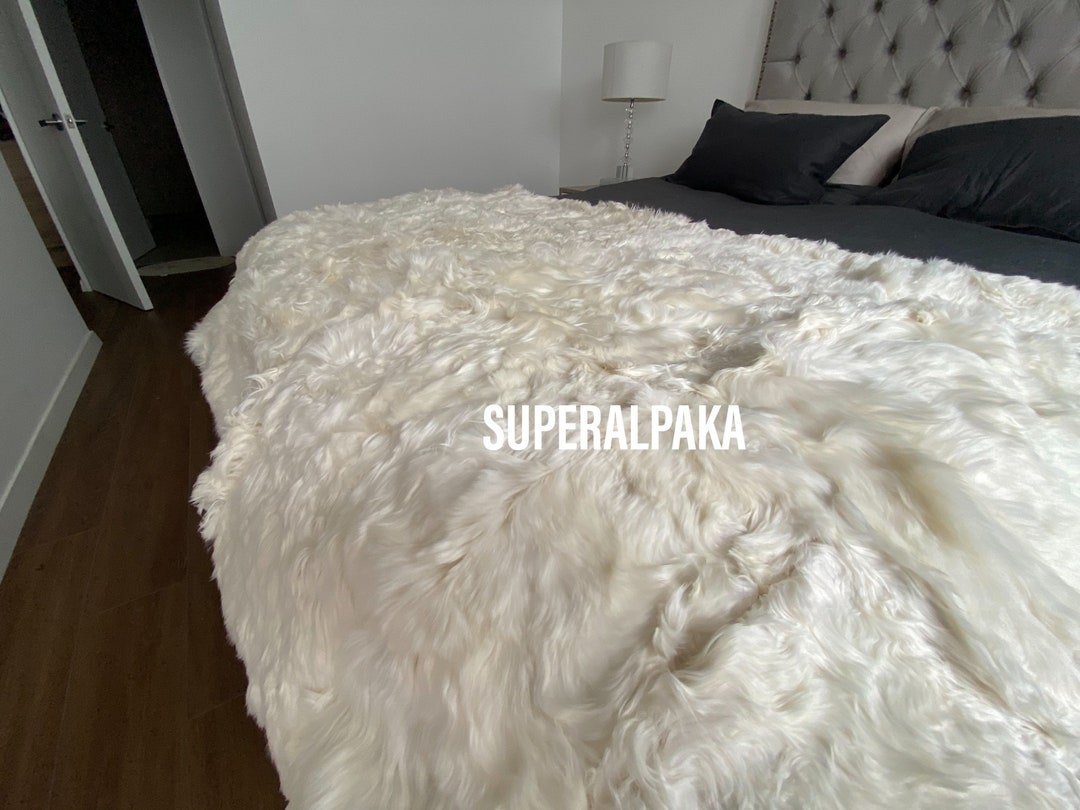 Luxurious Alpaca Fur Throw Pearl White Color Handmade in Peru, Alpaca ...