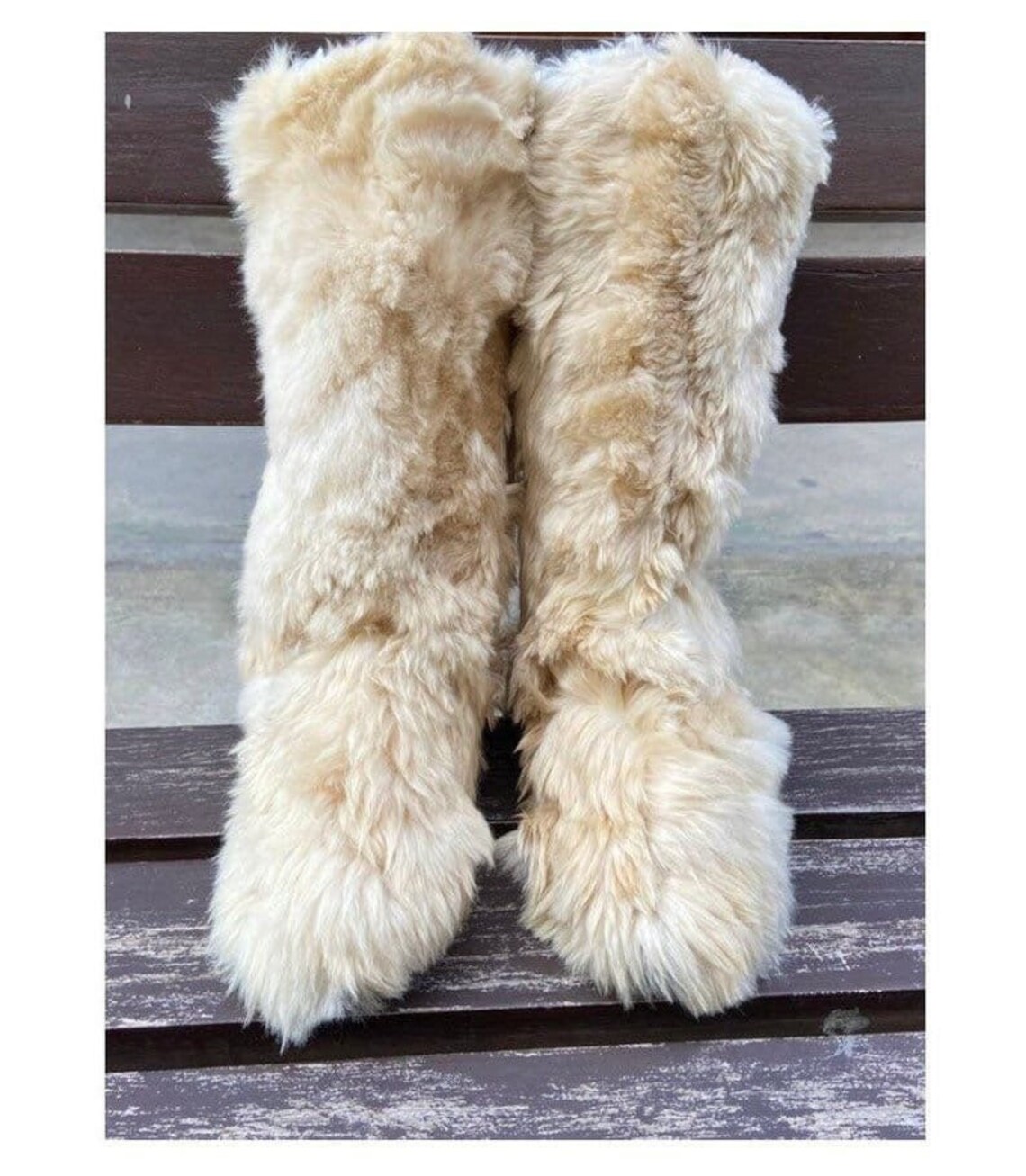Beige Indoor Alpaca Fur Boots/slippers Rubber Sole Alpaca - Etsy