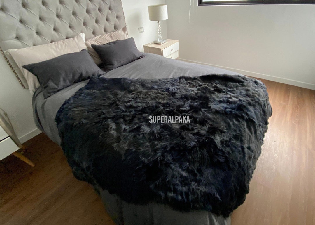 Black Alpaca Fur Throw Handmade in Peru, Alpaca Real Fur Throw Blanket ...