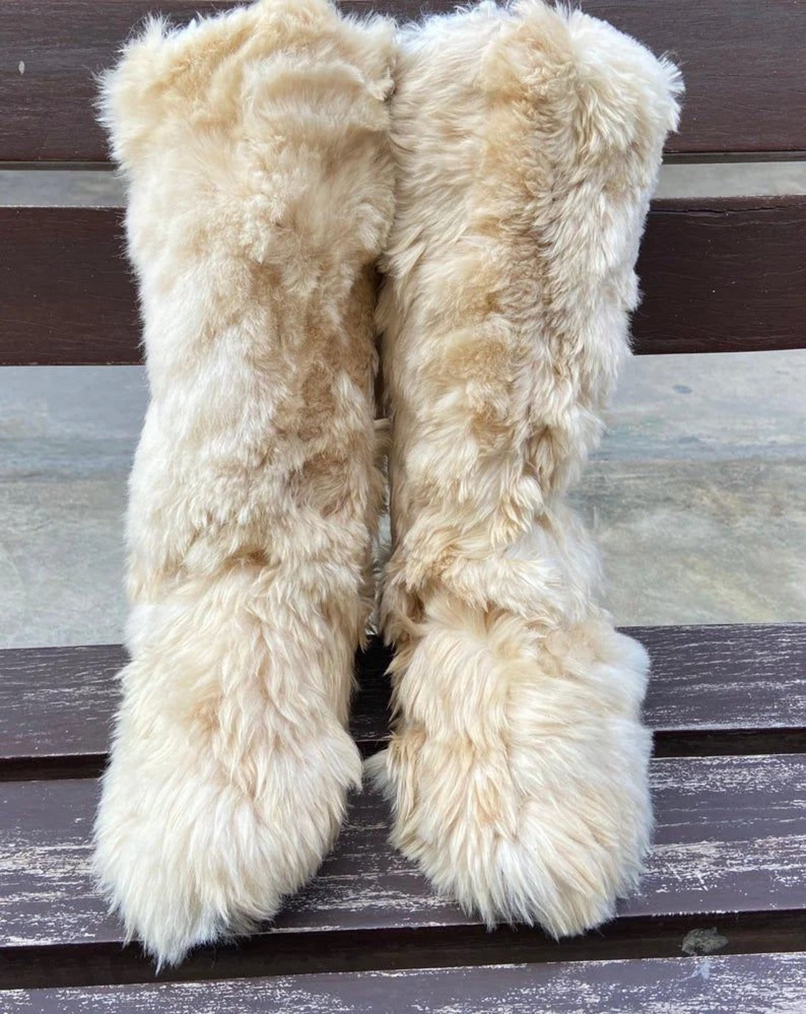 Beige Indoor Alpaca Fur Boots/slippers Rubber Sole Alpaca - Etsy