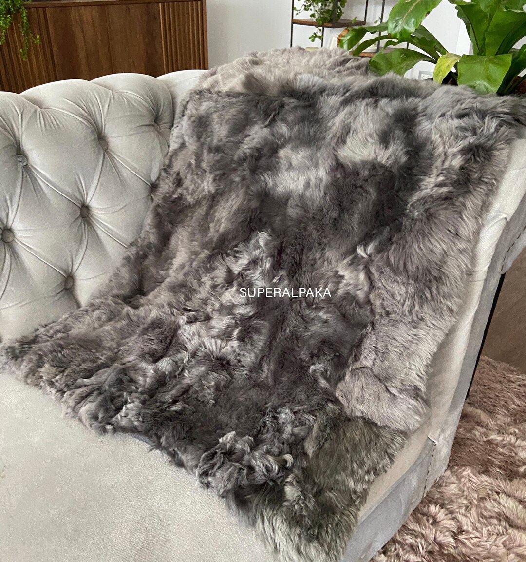 Luxurious Alpaca Fur Throw, Gray Color Handmade in Peru, Alpaca Real ...