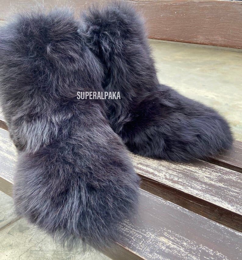 Grey Alpaca fur boots alpaca boots from Peru unisex boots | Etsy