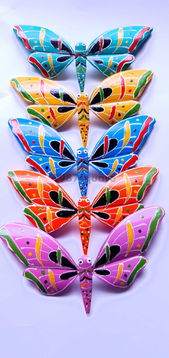 Lot of 05 Pcs Bamboo Butterfly Hand Painted With Many Colors | Etsy