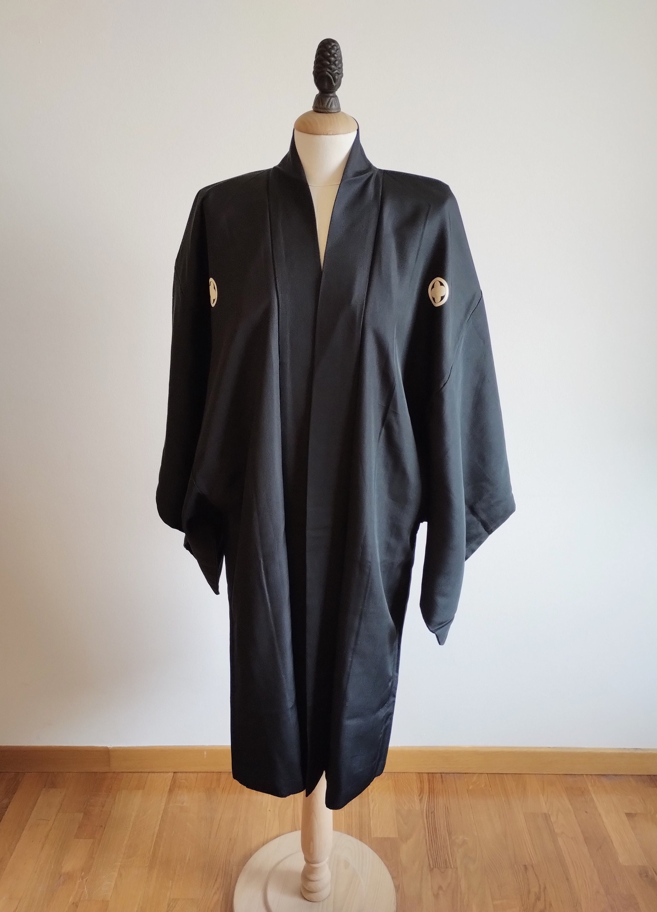 Montsuki Silk Haori Jacket for Men, Vintage Japanese Silk Haori, Black ...