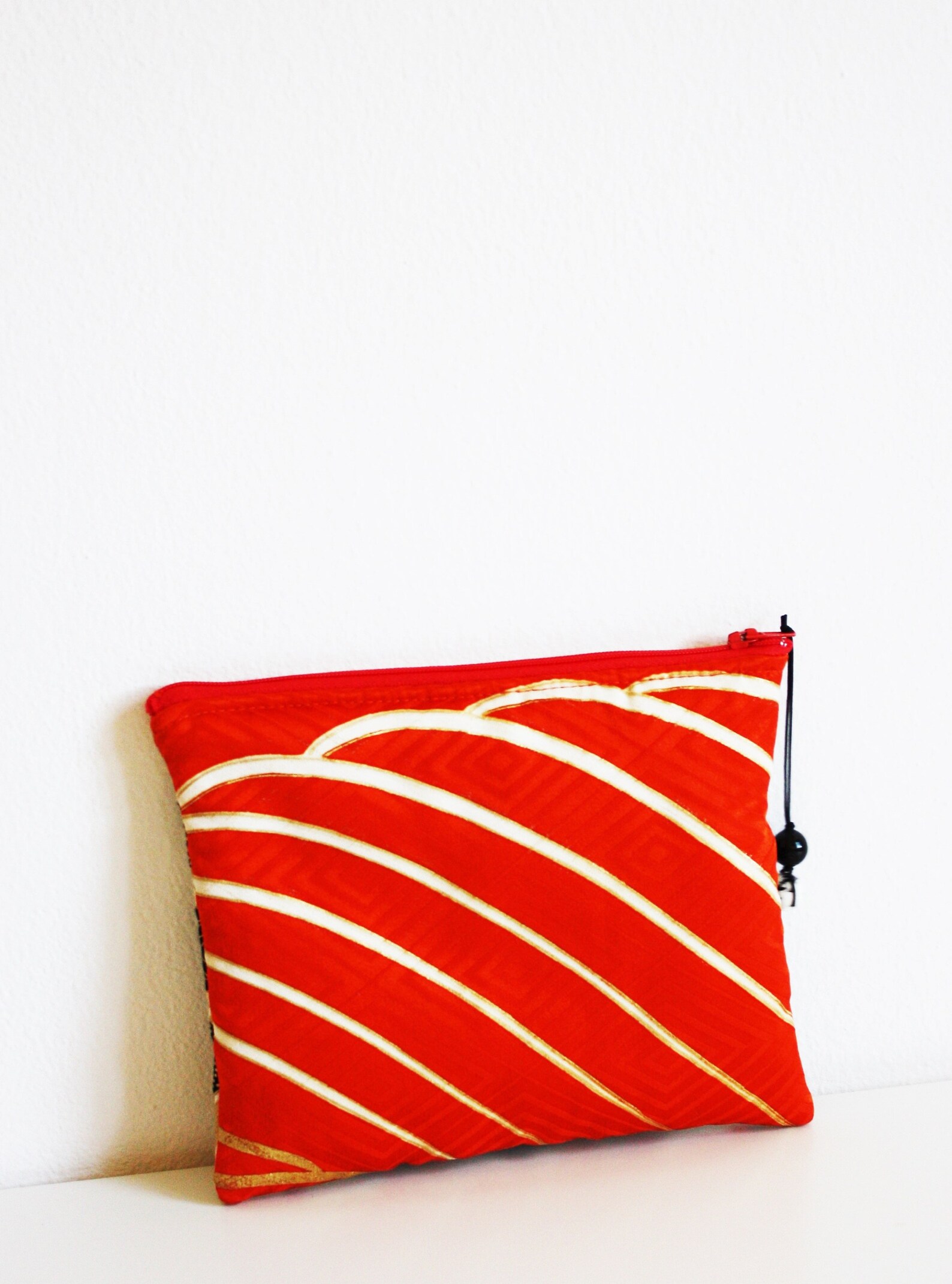 Clutch Pouch Japanese Silk Puch Orange and Black Flower - Etsy