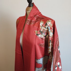 Red Color Long Sleeve Silk Kimono, Vintage Japanese Silk Kimono - Etsy