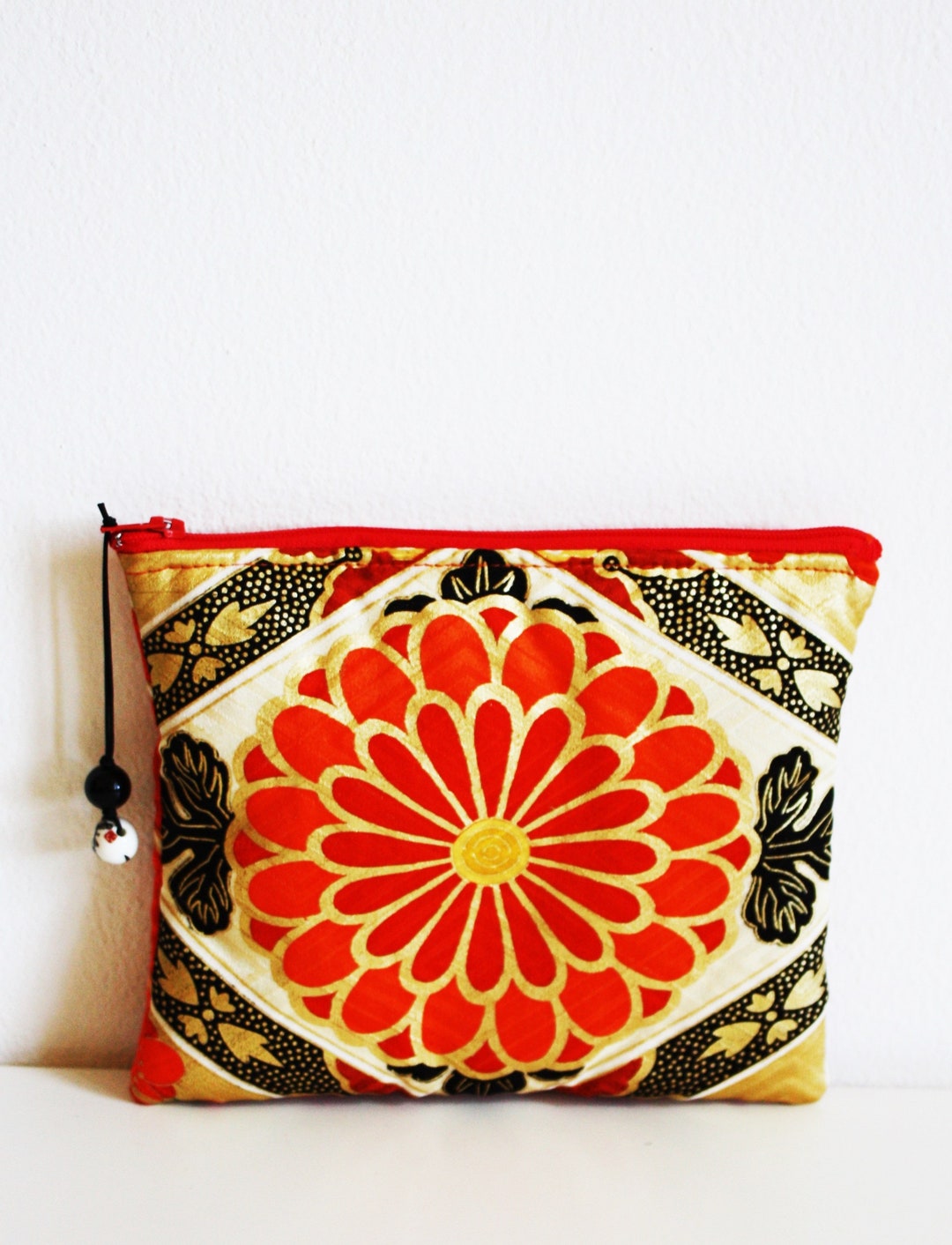 Clutch Pouch Japanese Silk Puch Orange and Black Flower - Etsy