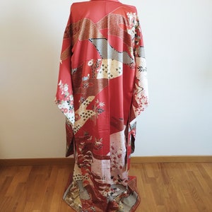 Red Color Long Sleeve Silk Kimono, Vintage Japanese Silk Kimono - Etsy