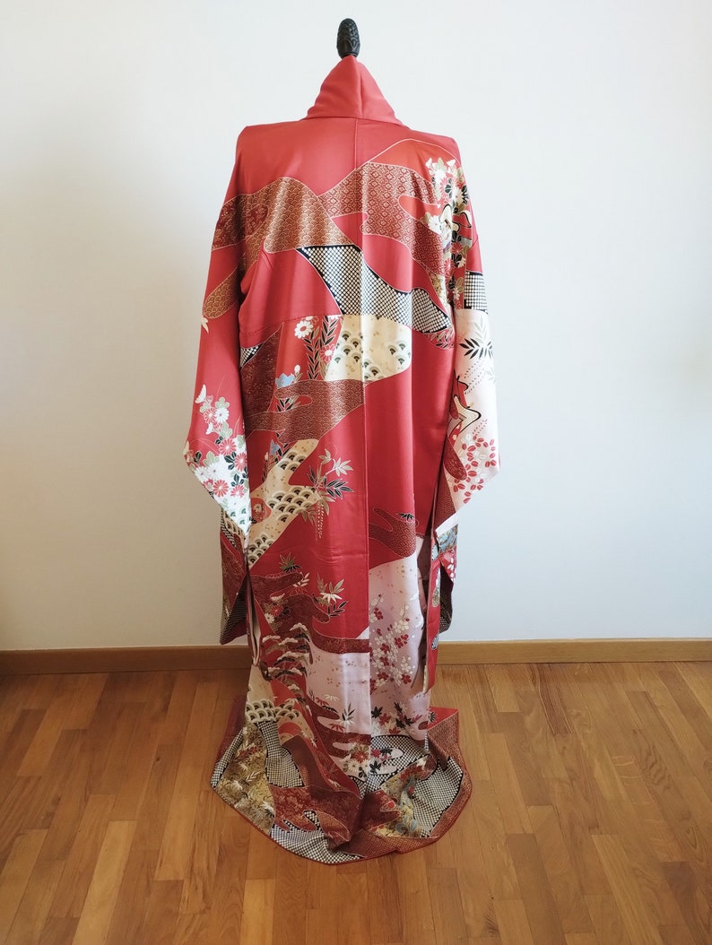 Red Color Long Sleeve Silk Kimono, Vintage Japanese Silk Kimono - Etsy