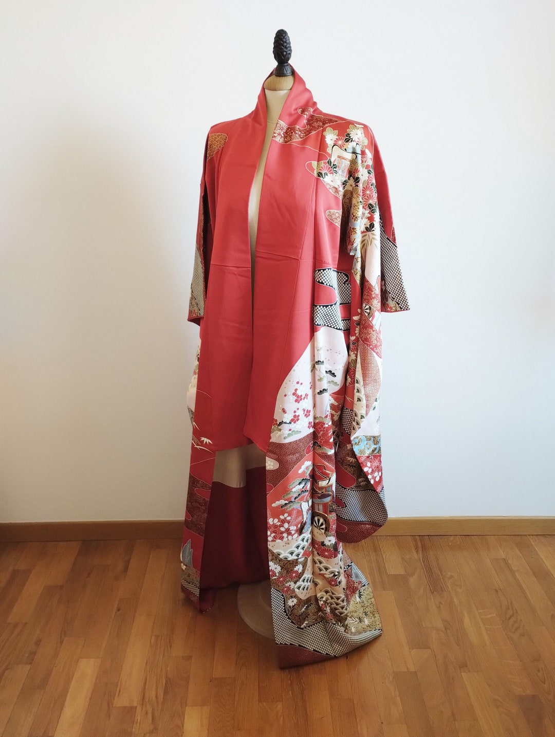 Red Color Long Sleeve Silk Kimono, Vintage Japanese Silk Kimono - Etsy