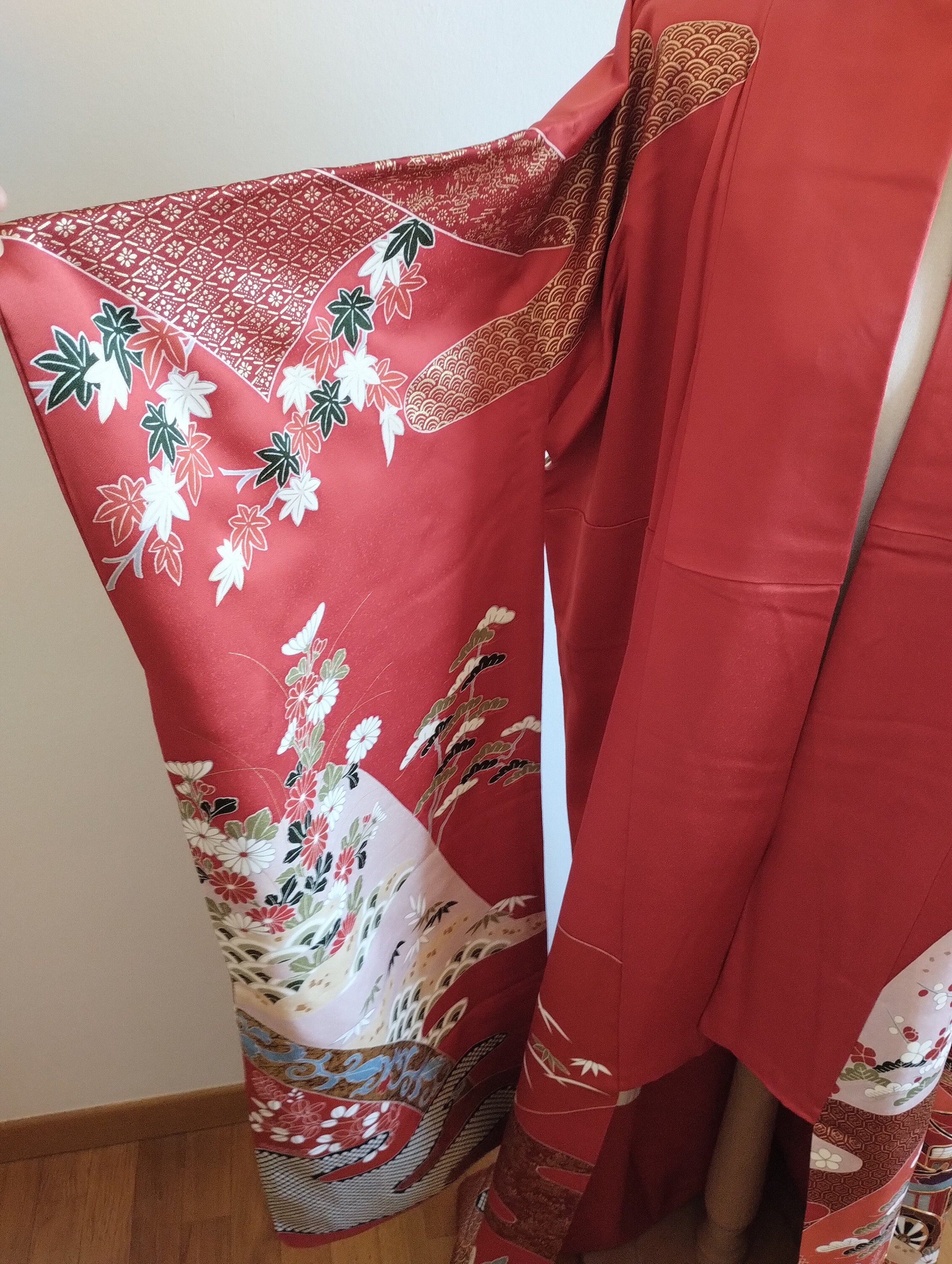 Red Color Long Sleeve Silk Kimono, Vintage Japanese Silk Kimono - Etsy
