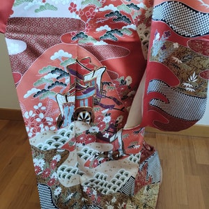 Red Color Long Sleeve Silk Kimono, Vintage Japanese Silk Kimono - Etsy