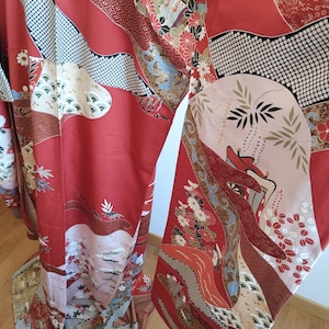 Red Color Long Sleeve Silk Kimono, Vintage Japanese Silk Kimono - Etsy